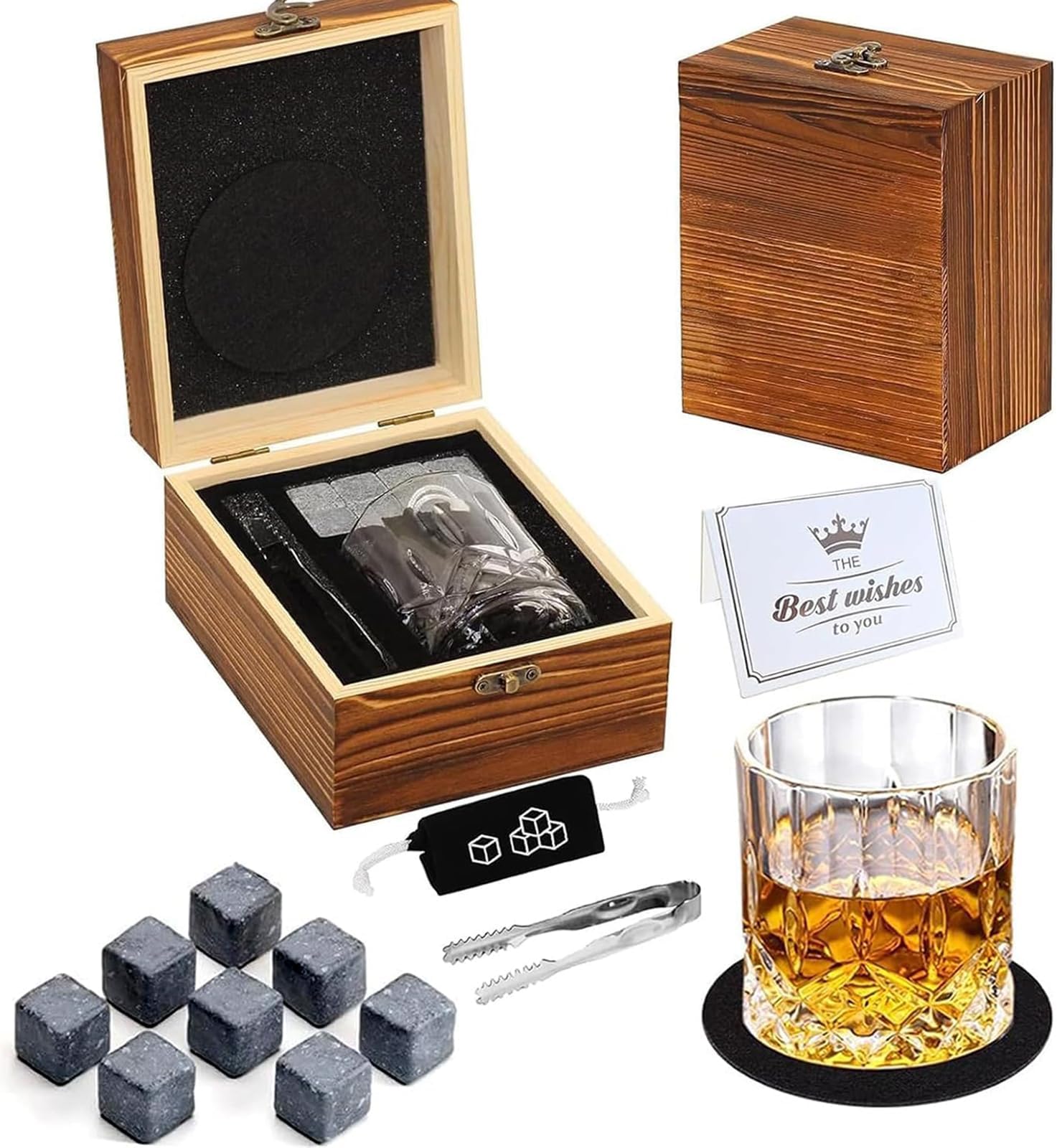 Amazon.com | Whiskey Glasses Set,Whiskey Stones Set,Bourbon Stones Gift ...
