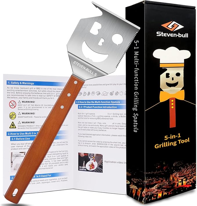 STEVEN-BULL S Grill Spatula for Outdoor Grill with a Fork, 5-in-1 BBQ ...