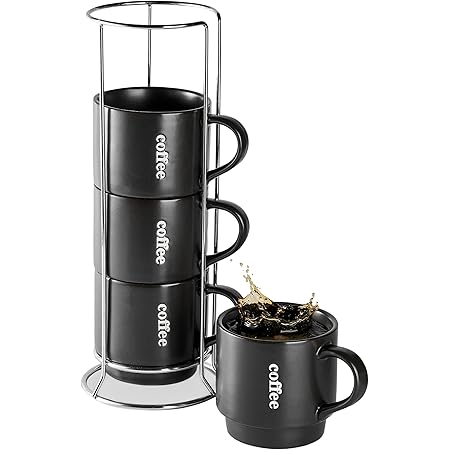 Amazon.com | Hasense Coffee Mugs Set with rack, 15 Ounce Porcelain ...