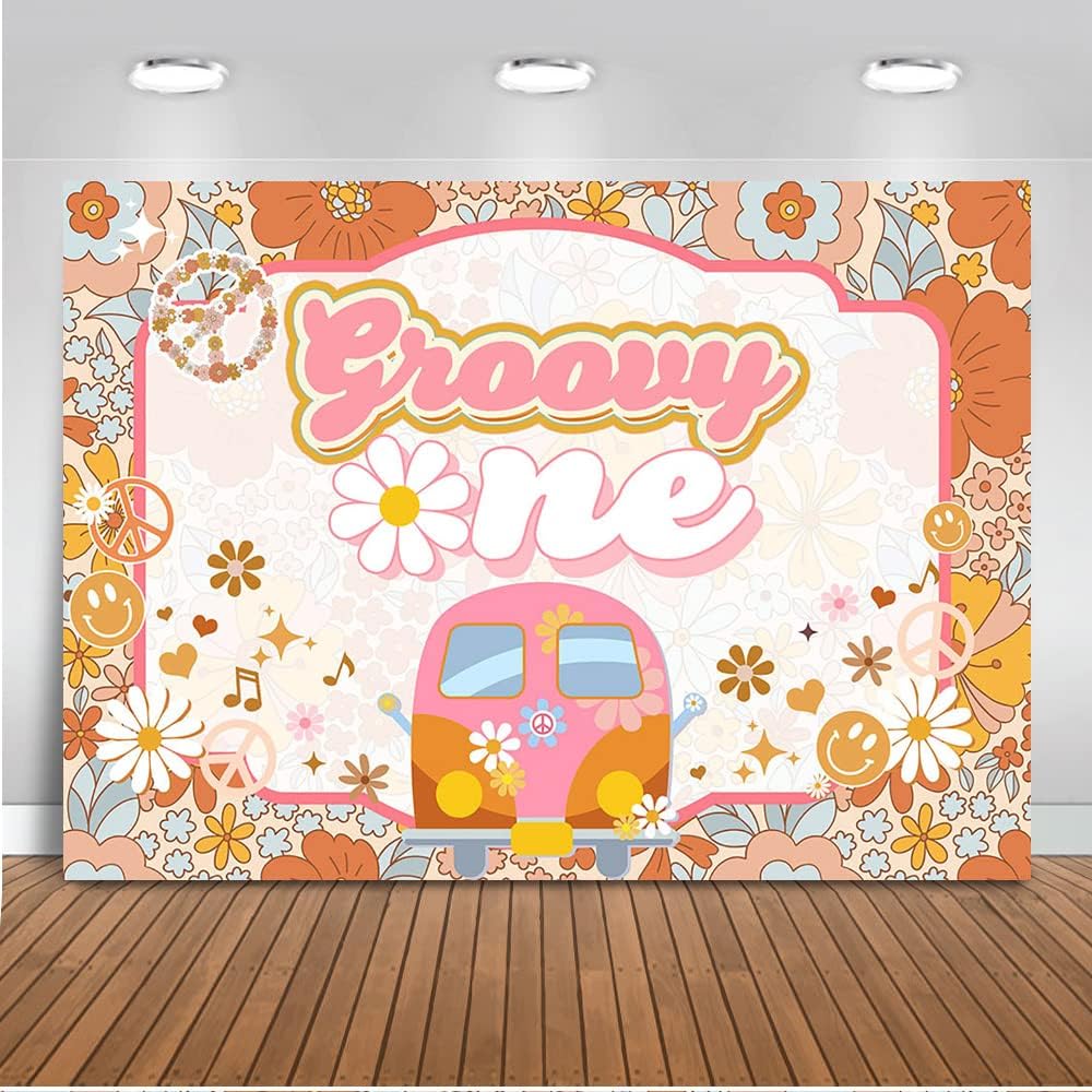 Amazon.com : Mocsicka Groovy One Backdrop for Girls 1st Birthday Floral ...