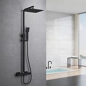 Heilmetz® Duschsystem Schwarz Duschsystem mit Thermostat Regendusche ...