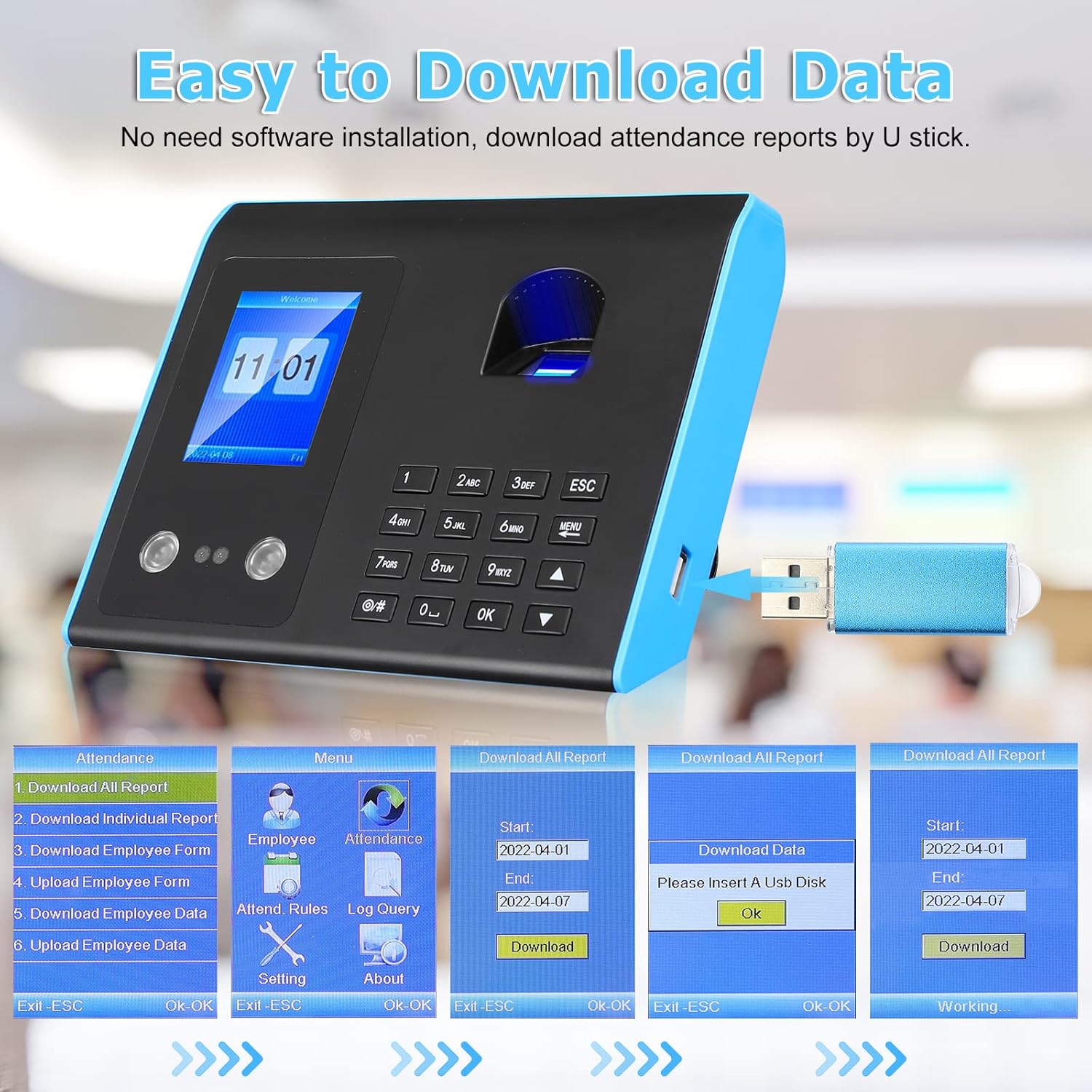 Fingerprint Attendance Machine, 3in1 Business Fingerprint Scanners Face ...