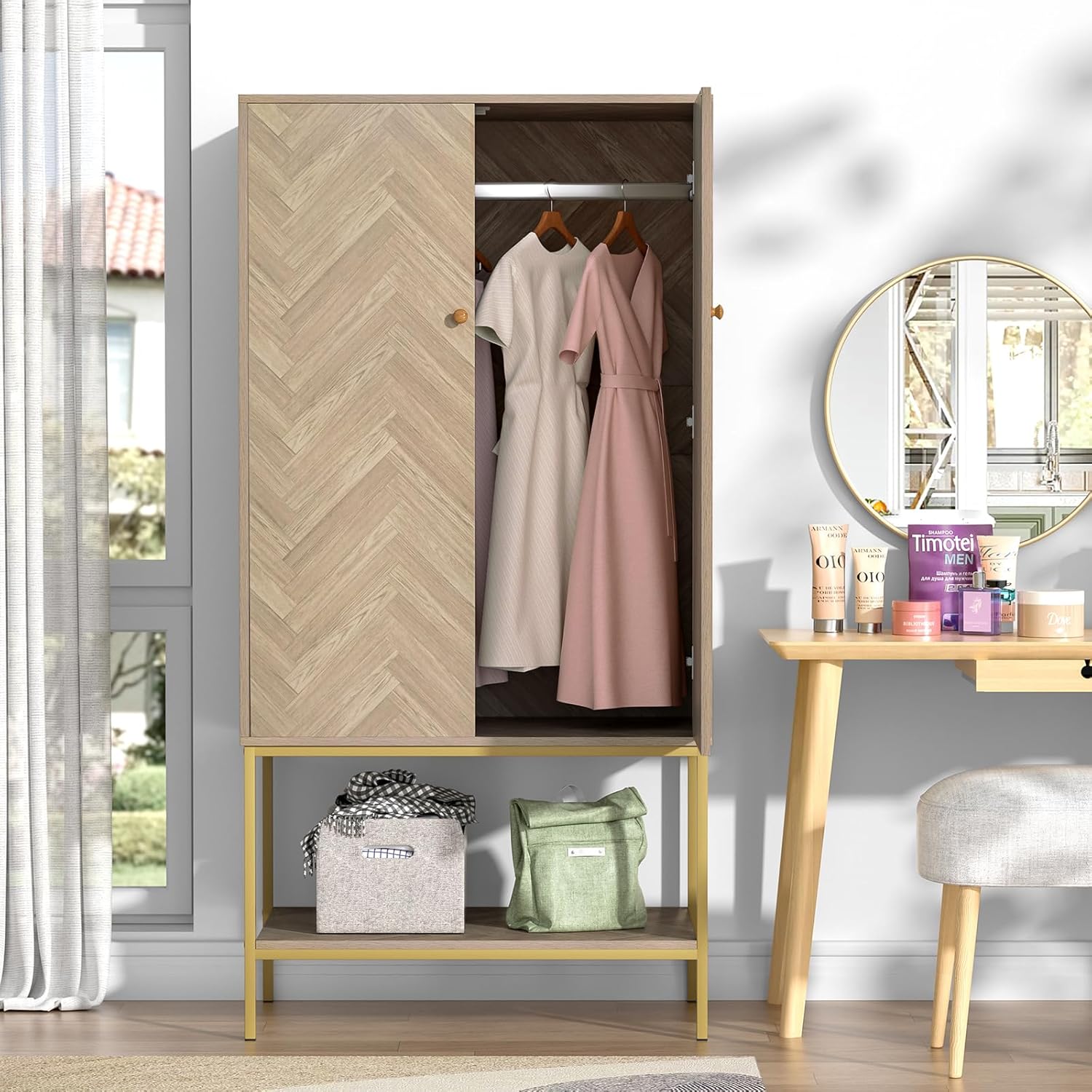 Amazon.com: Anmytek Armoire Wardrobe Closet with Doors, Wooden Wardrobe ...