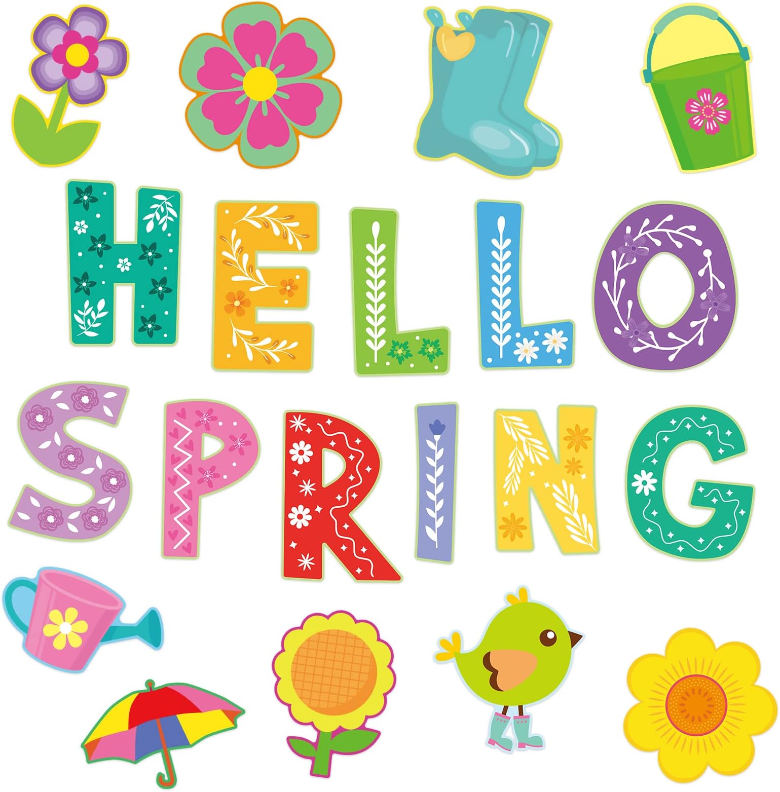 Amazon.com: Spring Bulletin Board Decorations Spring Flowers Paper ...