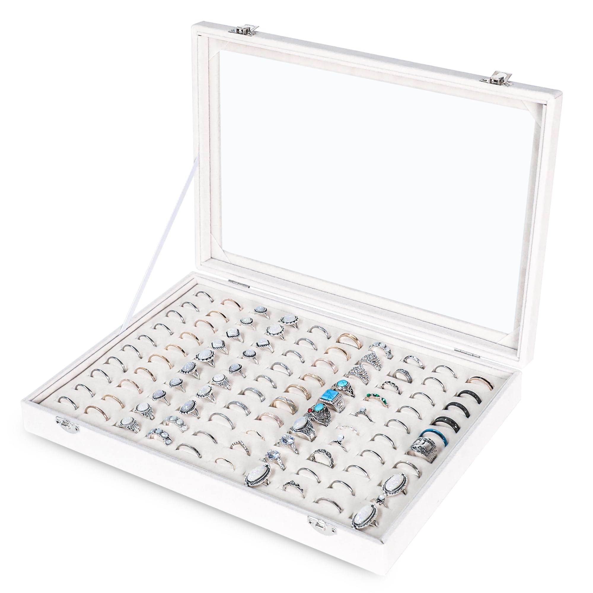 Frebeauty Ring Organizer Tray 100 Slots Ring Holder with Clear Lid ...