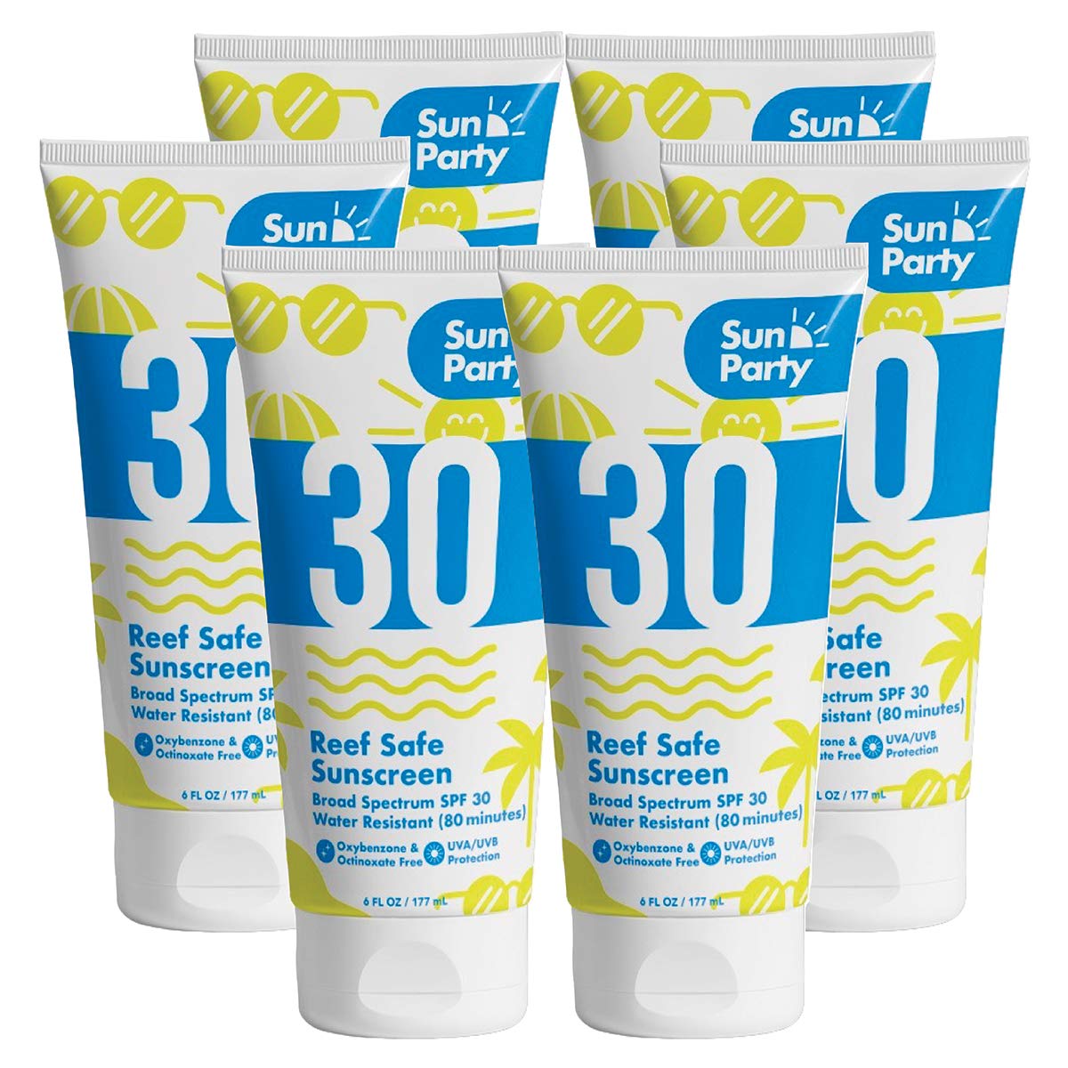 Amazon.com: Sun Party Reef Safe Sunscreen SPF 30 6 oz Tube - 6 PACK ...
