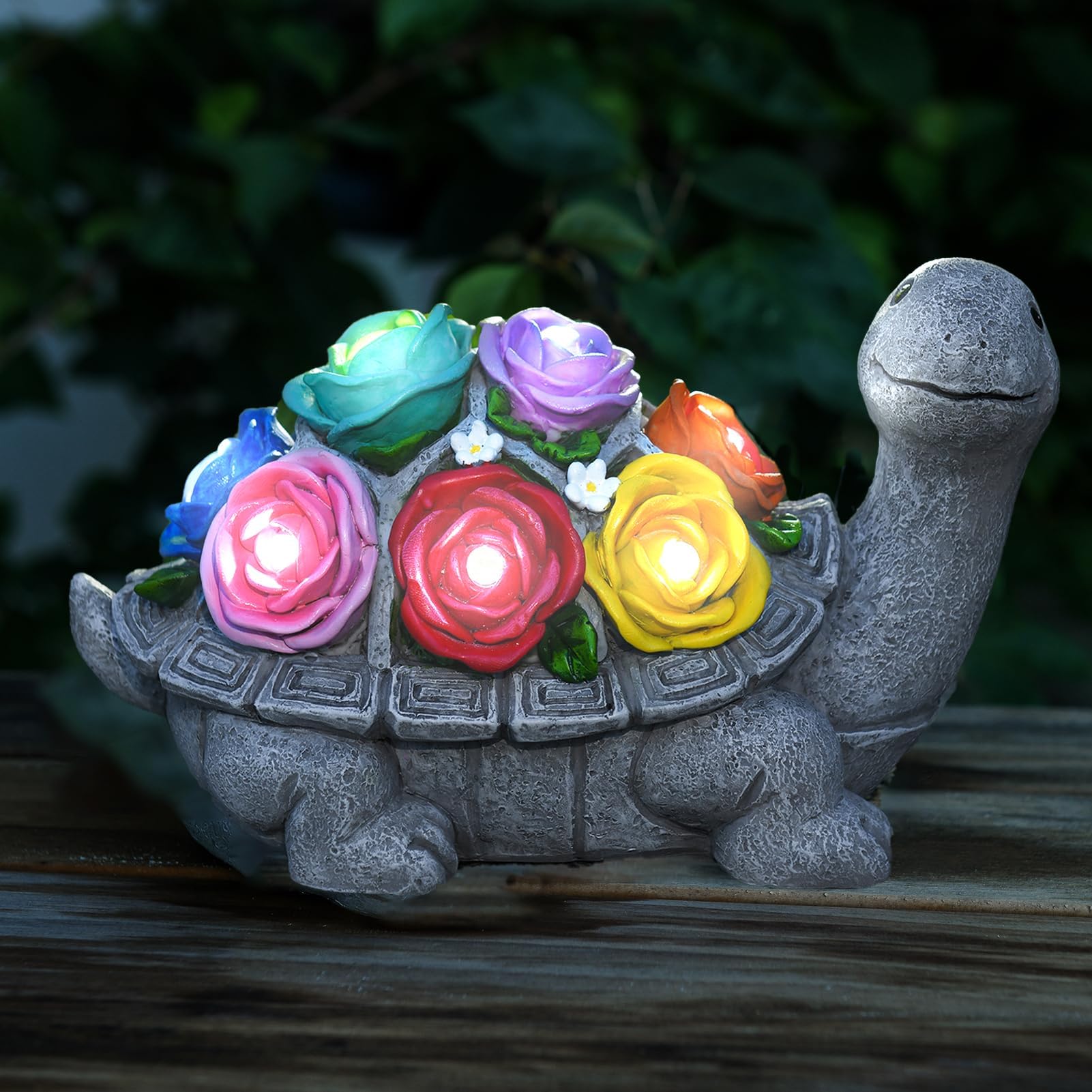 Amazon.com : ACHYHAVIN Solar Garden Decor Turtle with Rose and 7 LED ...