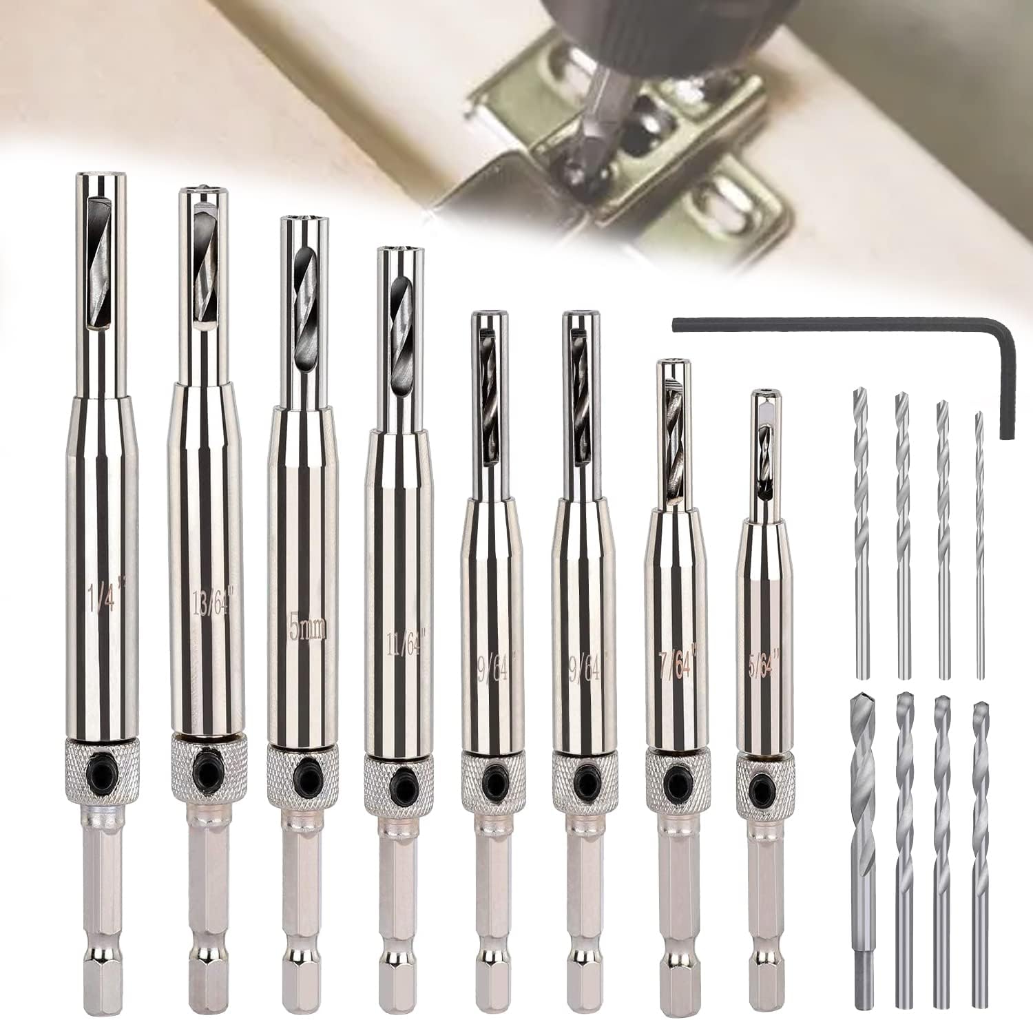 17pcs Self Centering Hinge Drill Bit Set Self Centering Drill Bits ...