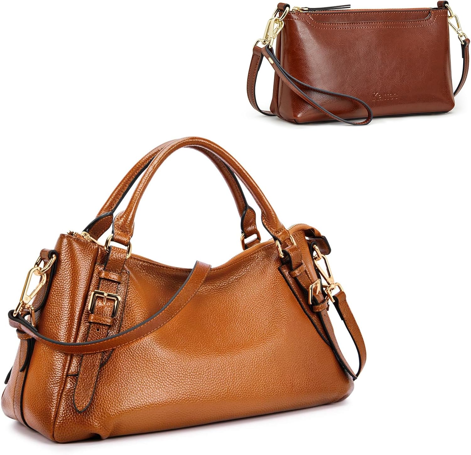 Amazon.com: Kattee Genuine Leather Satchel Bags Bundle with Small ...