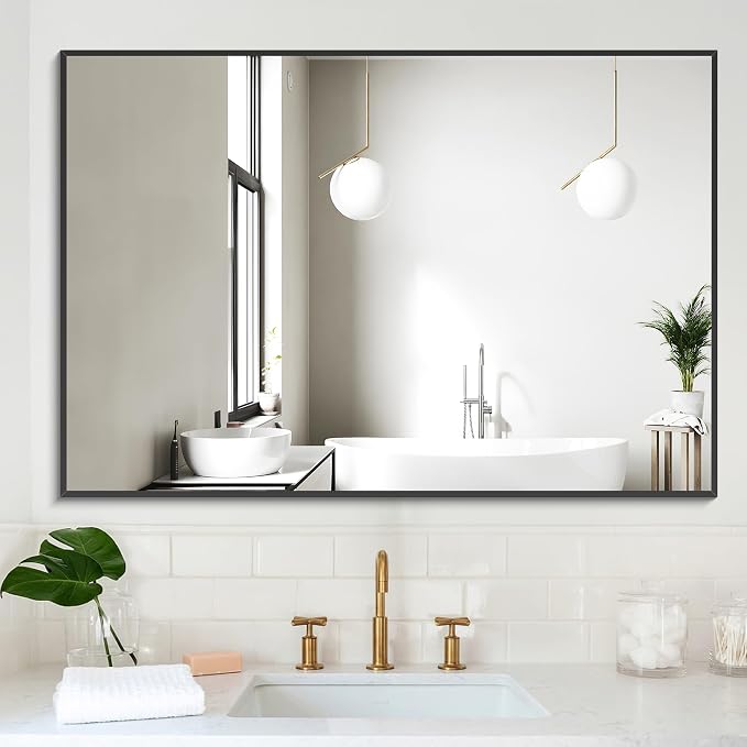COFENY Mirror Bathroom, 26x38 Black Framed Mirrors, Bathroom Vanity ...