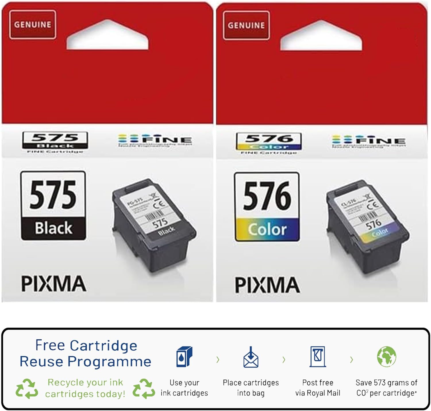 Canon PG-575 Black & CL-576 Colour Ink Cartridges & Freepost Recycling ...