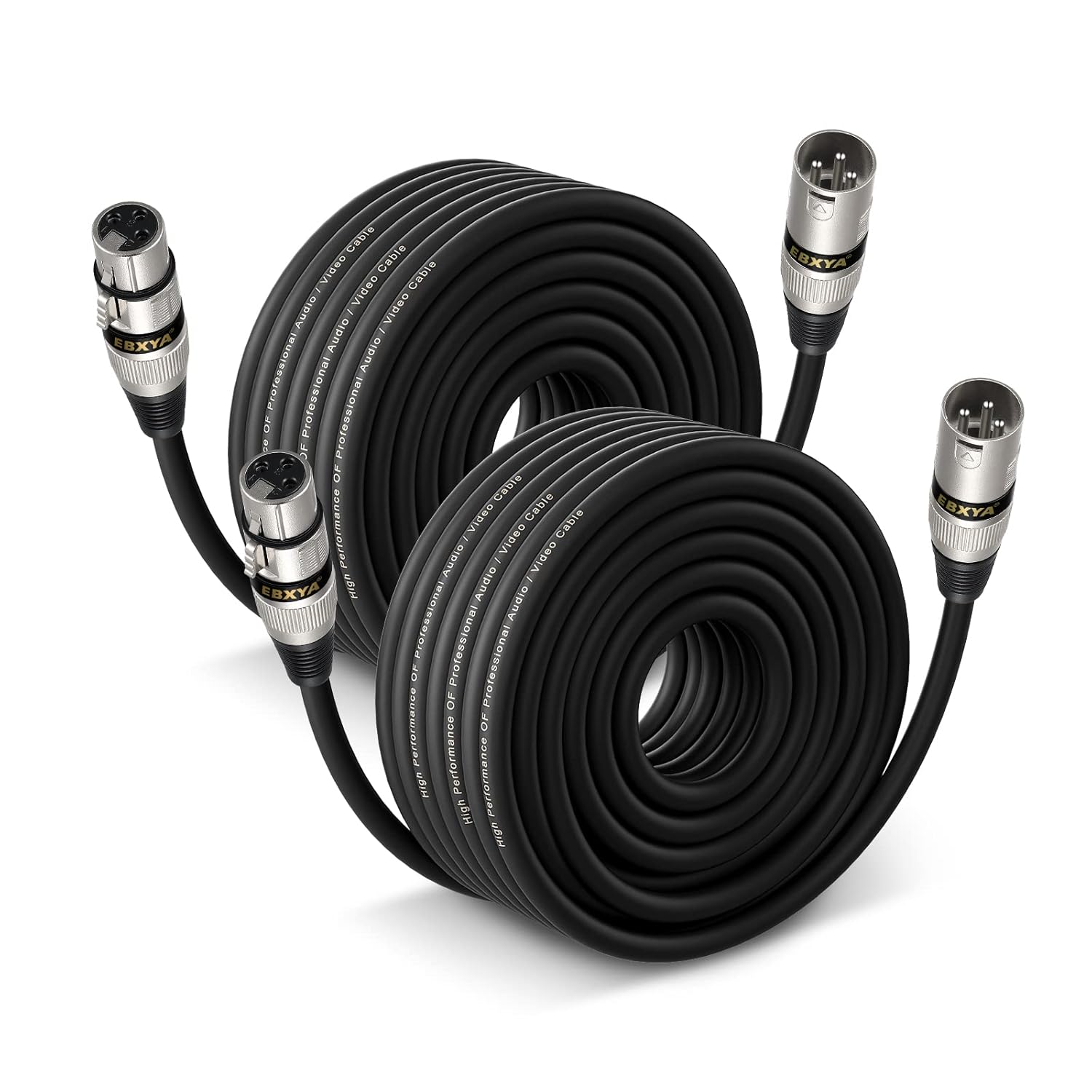 EBXYA XLR Cable 50 Ft 2 Pack, Balanced DMX Cable, 3 Pin Male to Female ...