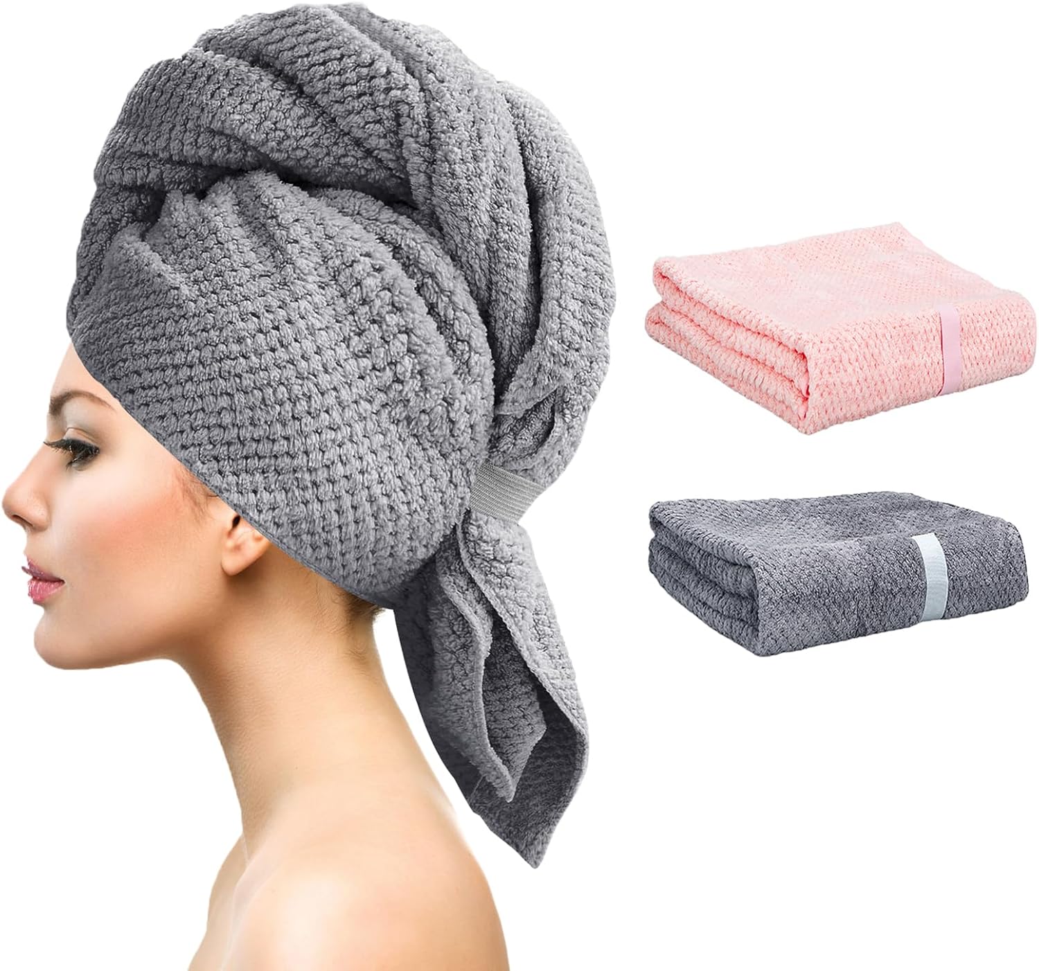 Amazon.com : BUILOG 2 Packs Hair Towel Wrap for Women,Large Microfiber ...