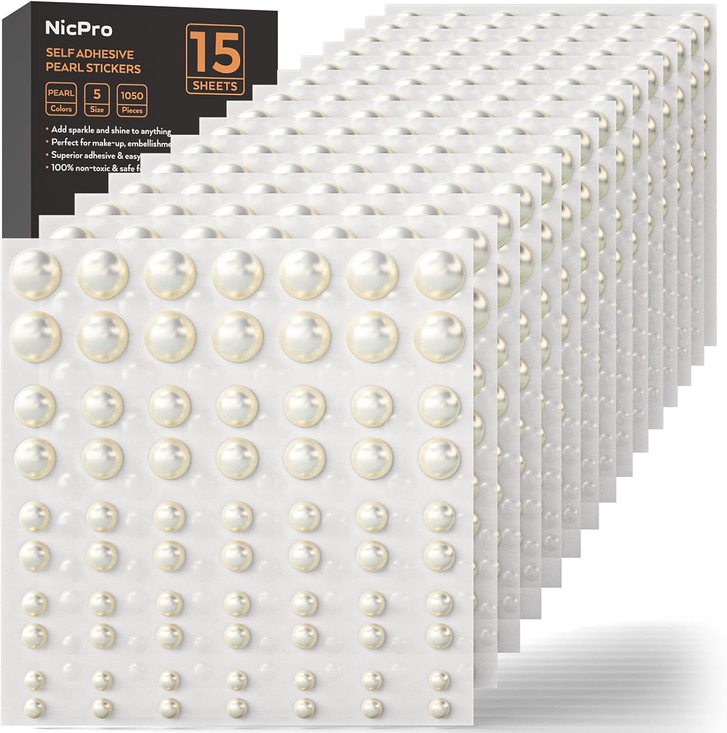 Amazon.com: 1050 PCS Pearl Stickers Self Adhesive，Nicpro 5 Size Stick ...