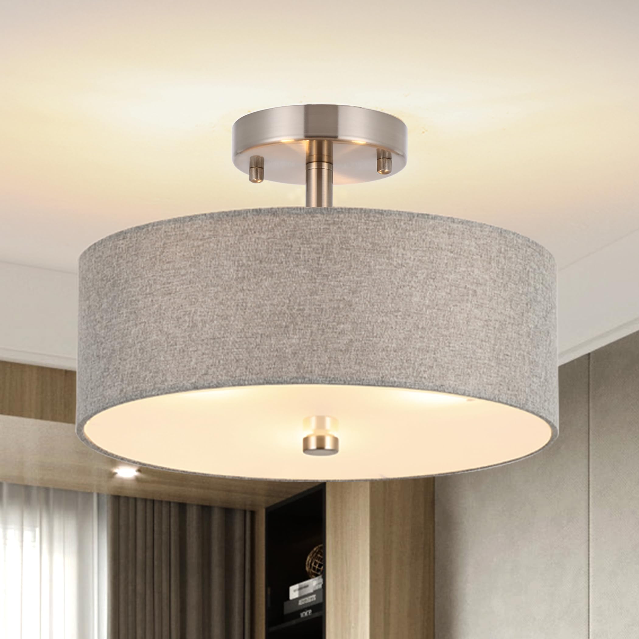 Drum Shade Flush Mount Lighting Modern 2 Light Drum Semi Flush Mount