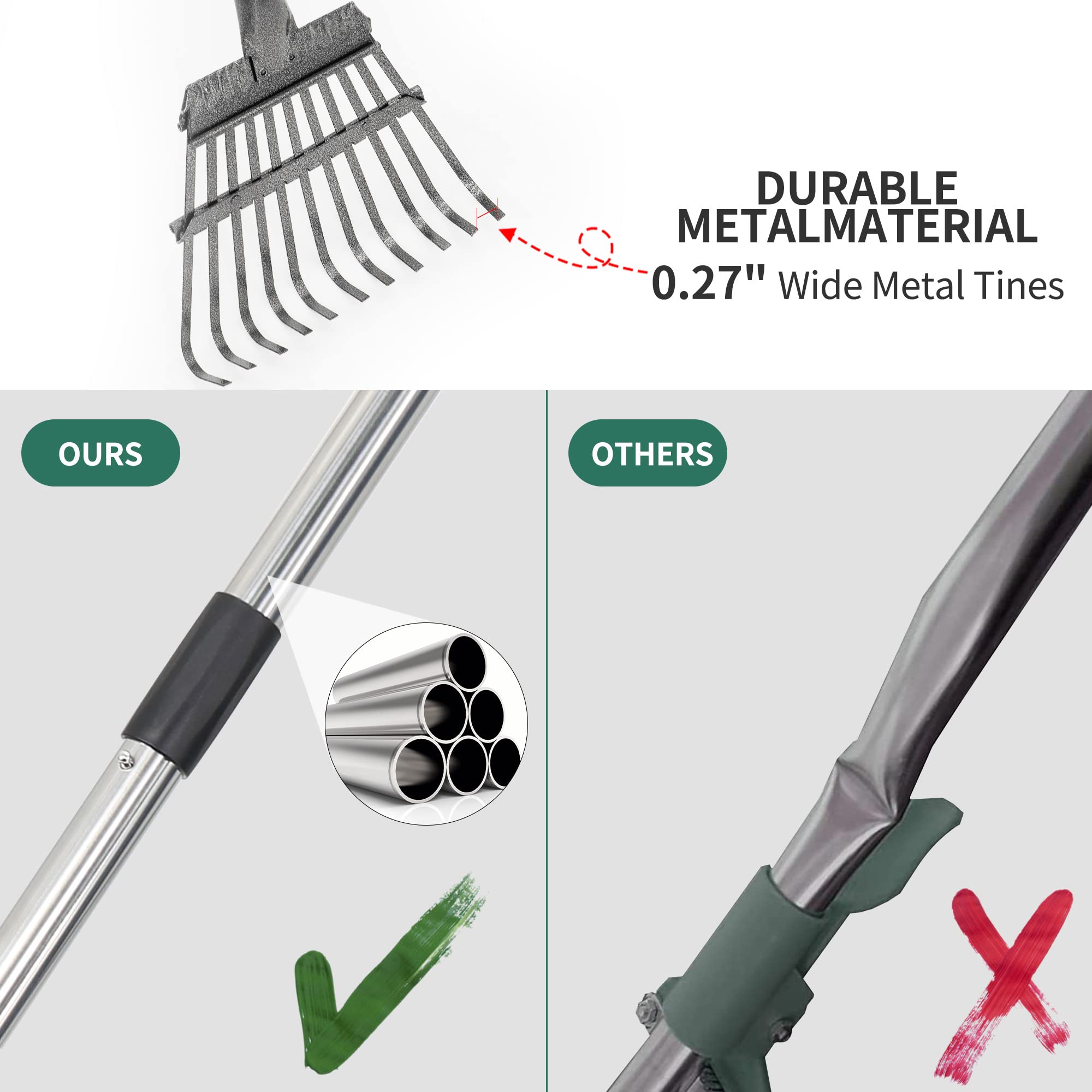 Snapklik.com : TONAHUTU 72 Inch Long Garden Leaf Rake, 8.5" Wide Small ...