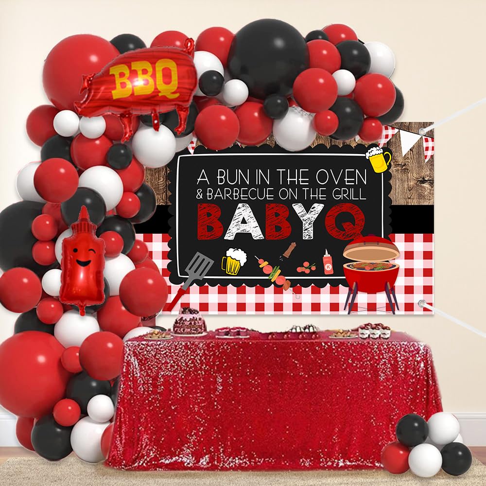 Amazon.com: MEHOFOND Baby Q Shower Decorations BBQ Party Balloon Arch ...