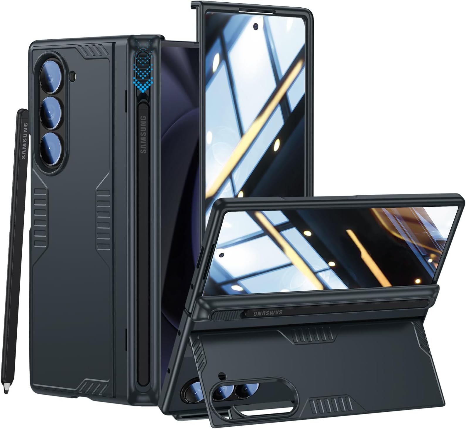 for Galaxy Fold 6 Case with Pen Holder: [Privacy Screen Protector ...