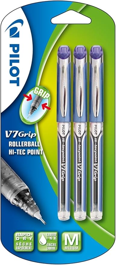 Pilot V7 Grip Liquid Ink Rollerball 0.7 mm Tip (Pack of 3) - Blue ...