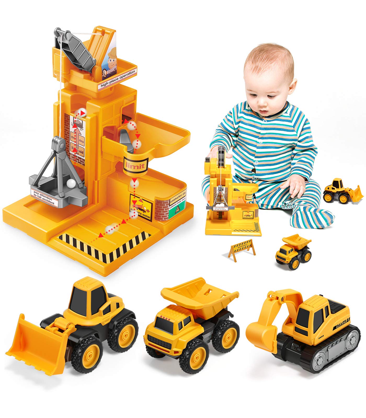 Buy GeyiieTOYS Diggers Construction Toy Set for Kids, Crane Town with ...