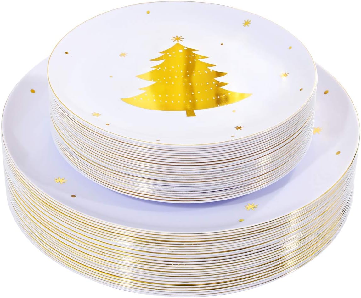Amazon.com: Juvale 24 Pack Reusable Plastic Christmas Plates, 9 Inches ...