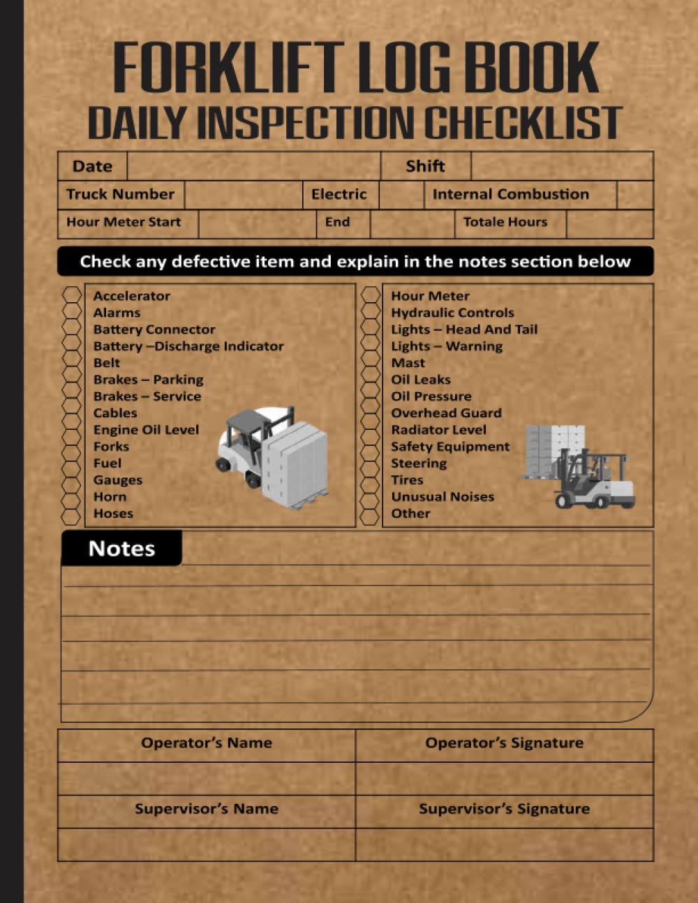 Forklift Log Book with Daily Inspection Checklist: Maintenance and ...