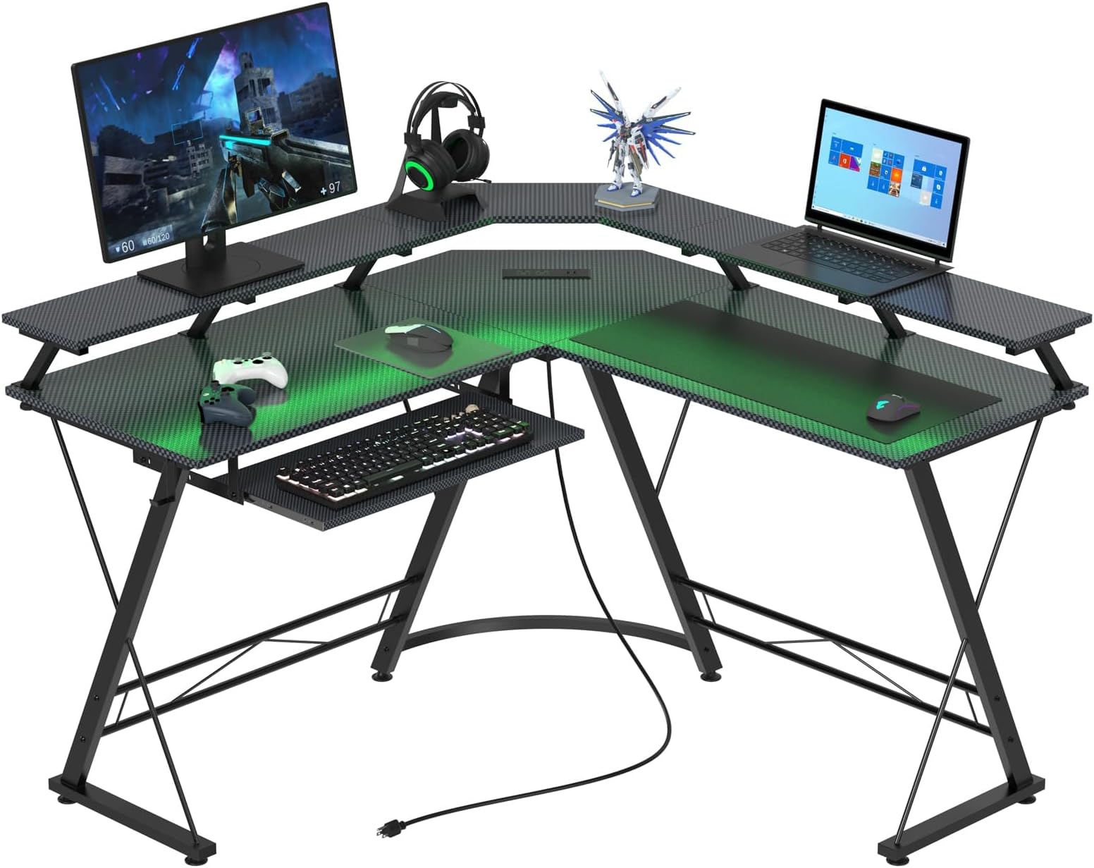 Amazon.com: ACEMO L Shaped Gaming Desk with LED Lights and Power Outlet ...