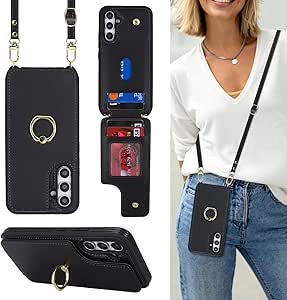 Amazon.com: Lipvina for Samsung Galaxy A54 5G Case with Card Holder and Strap for Women ...