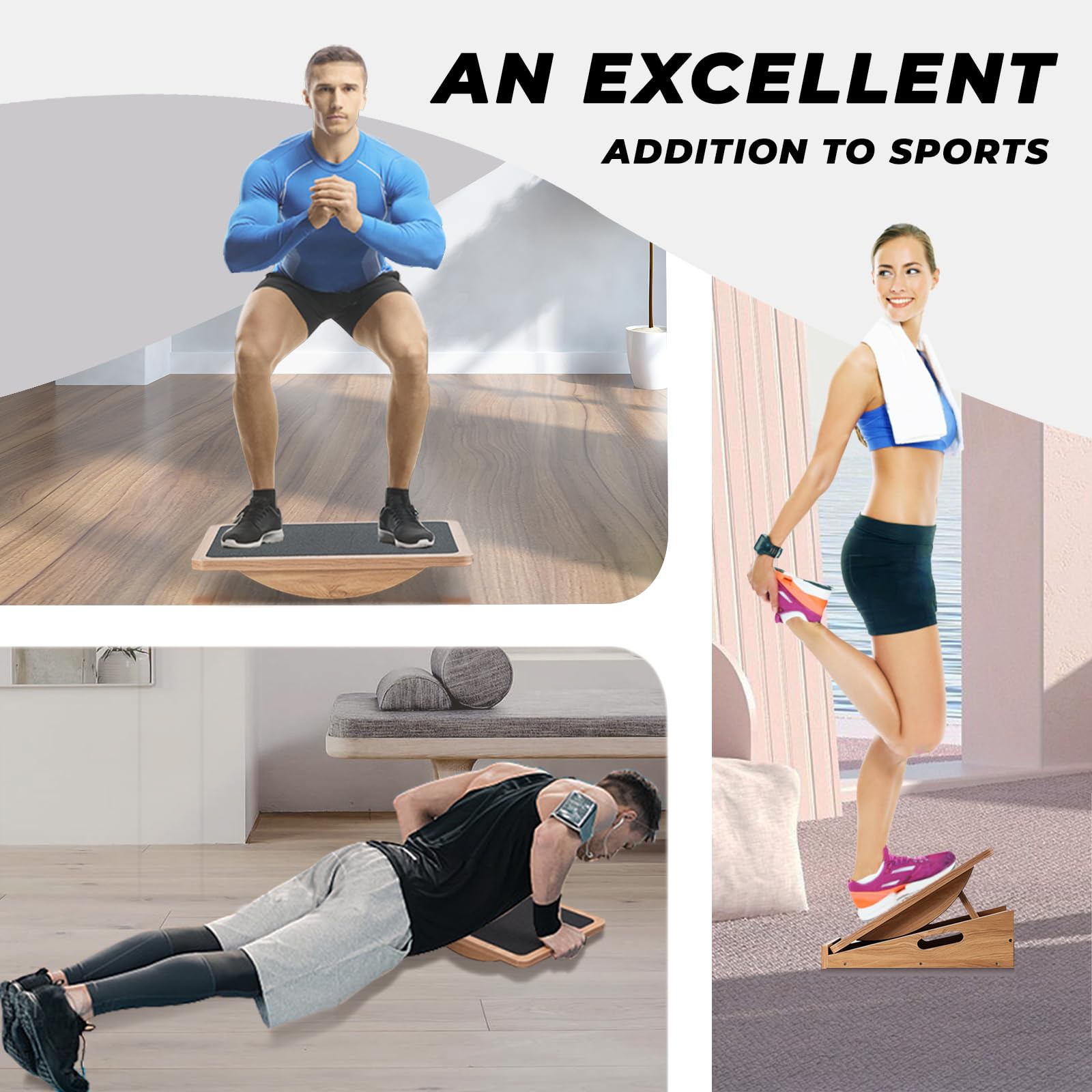 2-in-1 Professional Wooden Balance Board & Slant Board for Adults ...