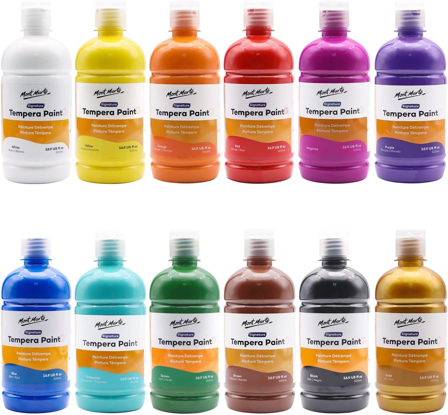 Amazon.com: Mont Marte Tempera Paint Set 12pc x 16.9 US fl.oz (500ml ...