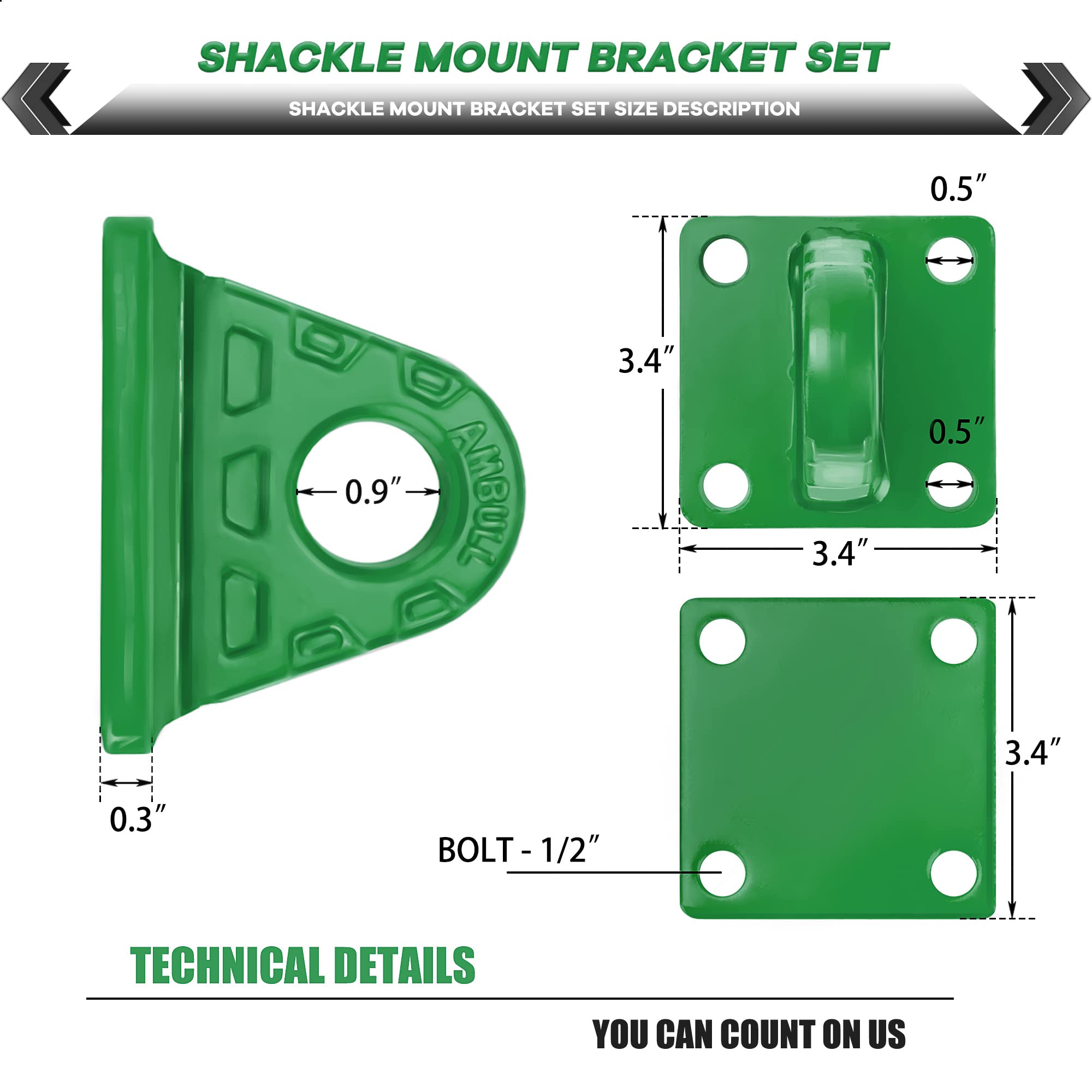 Snapklik.com : AMBULL 2 Pack D-Ring Shackles Mount