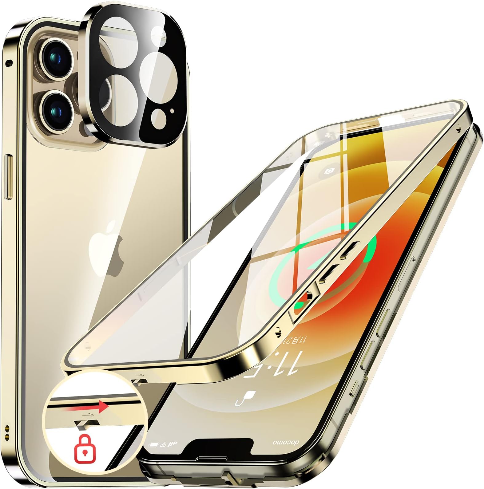 Amazon.co.jp: NIANGUO【ロック機能付き・自動ポップアップボタン】 iPhone12 Pro 用 ケース クリア 【両面強化ガラス】 9H硬度 【一体型レンズ保護 ...