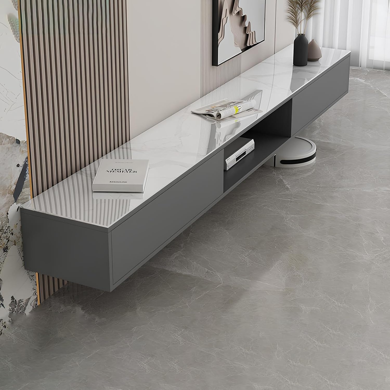 Amazon.com: Floating Tv Unit Wall Mounted, Glossy Wall Mounted TV Shelf ...