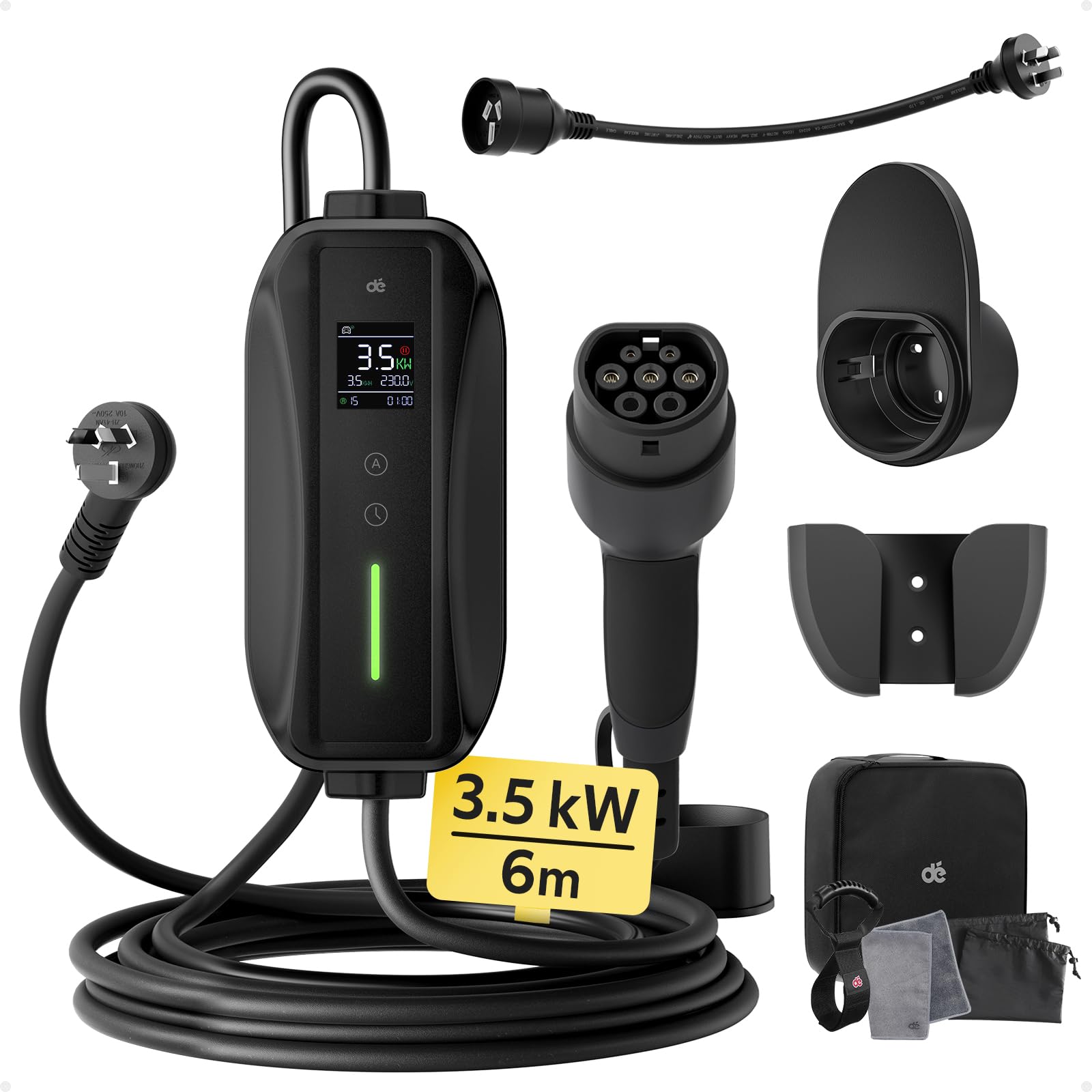 EV Charger Type 2 [3.5 kW|6M|10A to 15A Adapter] dé Portable EV ...