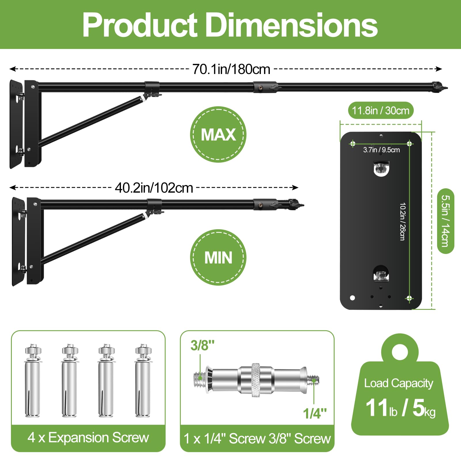 Snapklik.com : Wall Mount Triangle Boom Arm 70.9 Inches/180cm, Support ...