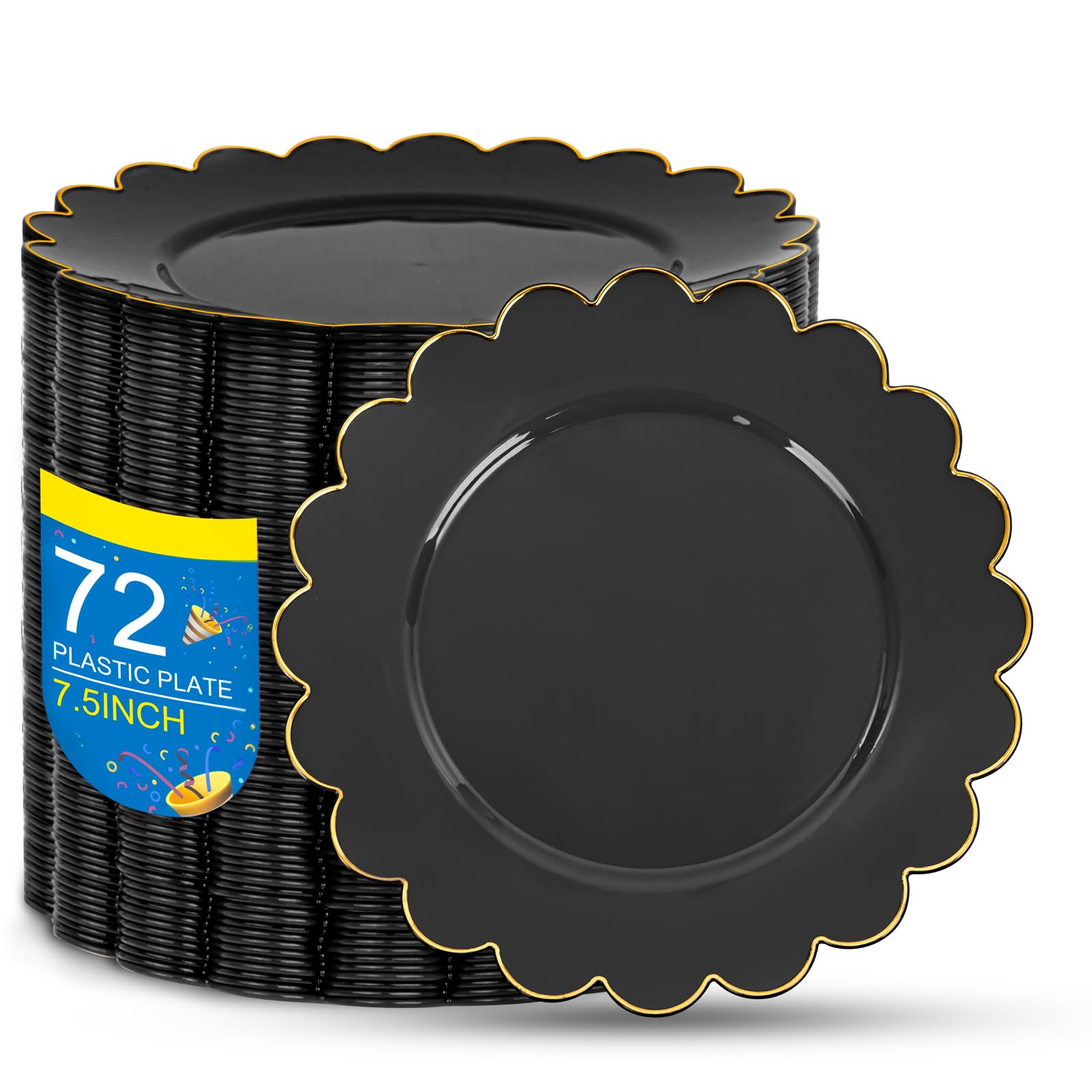 Amazon.com: SUT 72 PCS Black Plates,Black Plastic Plates with Gold Rim ...