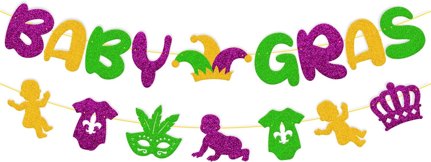 Amazon.com: Baby Gras Banner Carnival Mardi Gras Baby Shower Party ...