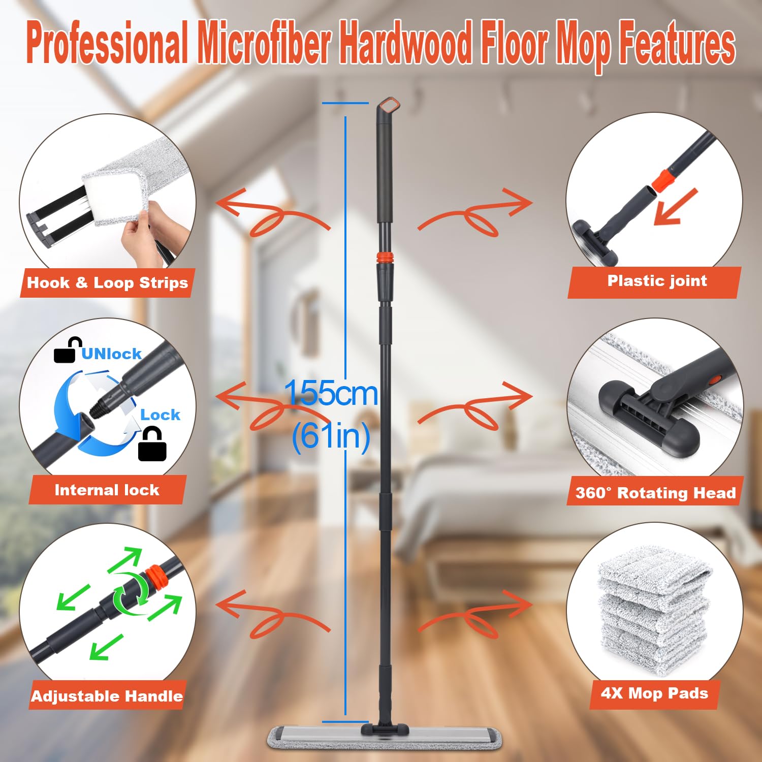 Wall Mop Microfiber Mops For Floor Cleaning - BPAWA Flat Floor... O ...