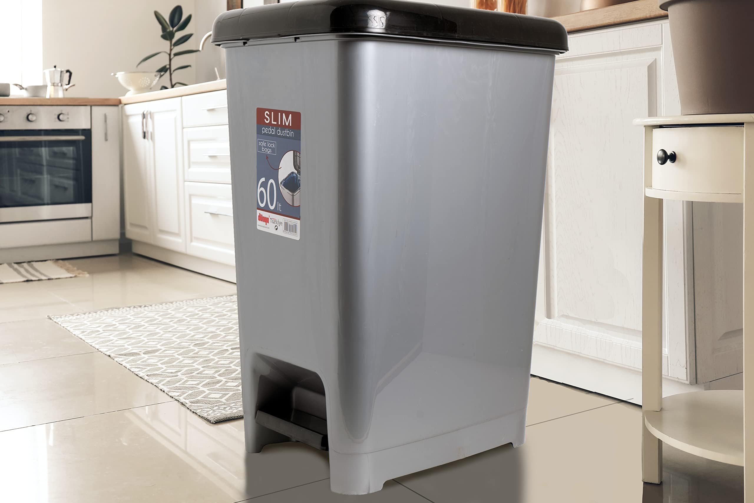 Curver Metal Effect Pedal Touch Soft Close Deco Bin, Red, 50 Litre, 39 ...