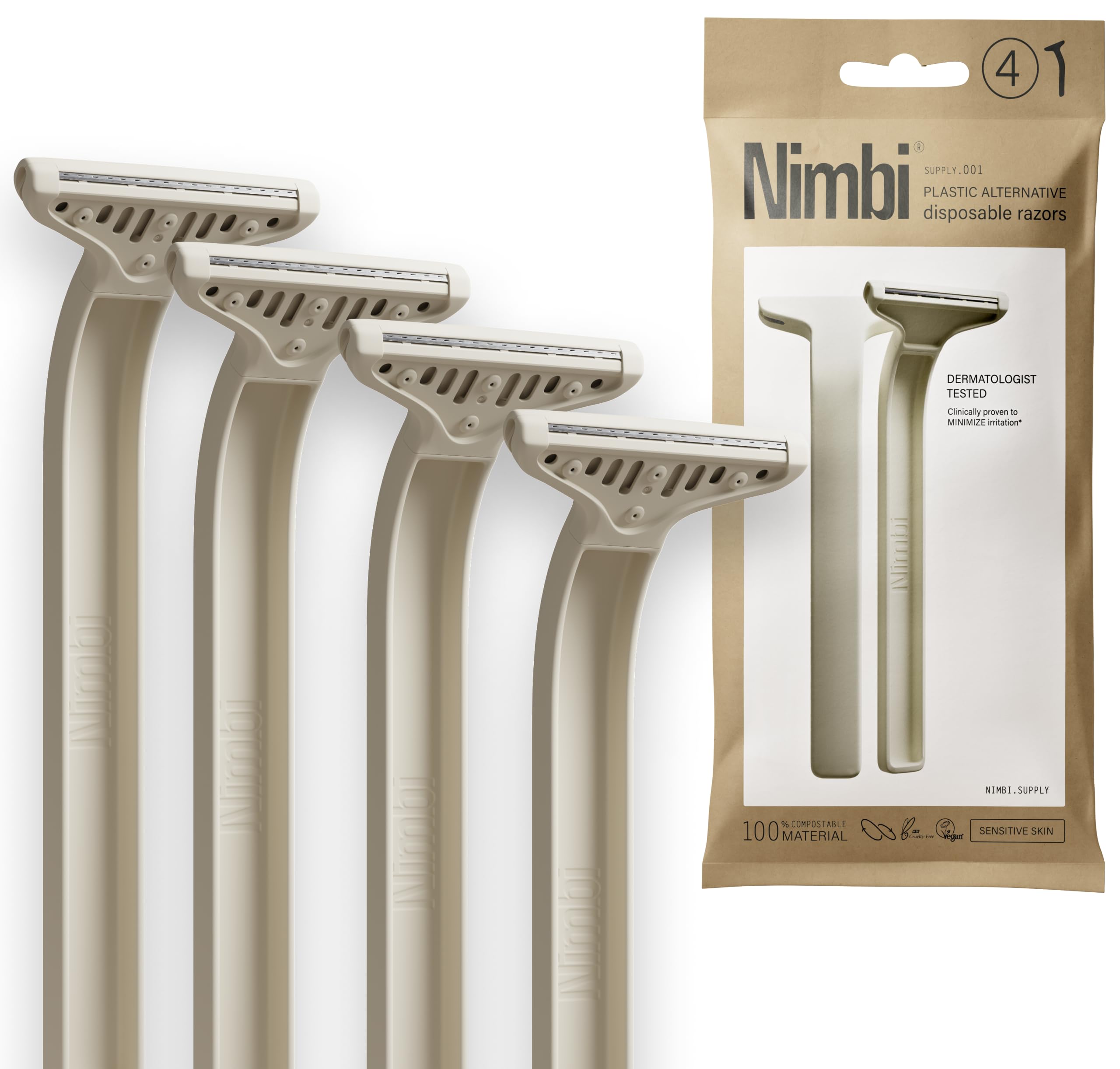 Nimbi Razors for Women, Plastic-Free Disposable Razors, Clay, Single ...