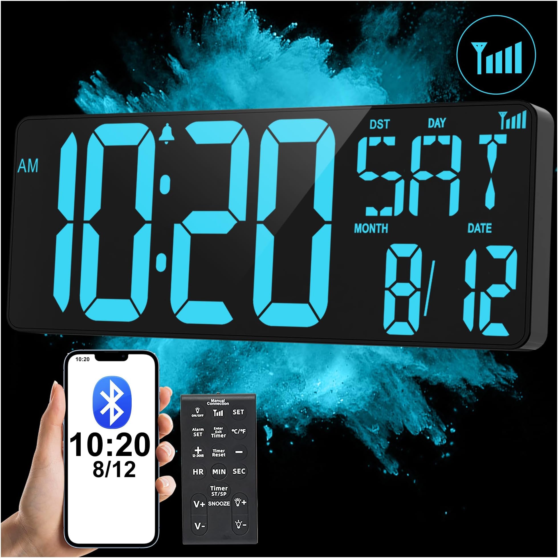 Amazon.com: XREXS 17.2" Large Digital Wall Clock Bluetooth Sync Time, Precise Atomic Clocks with ...