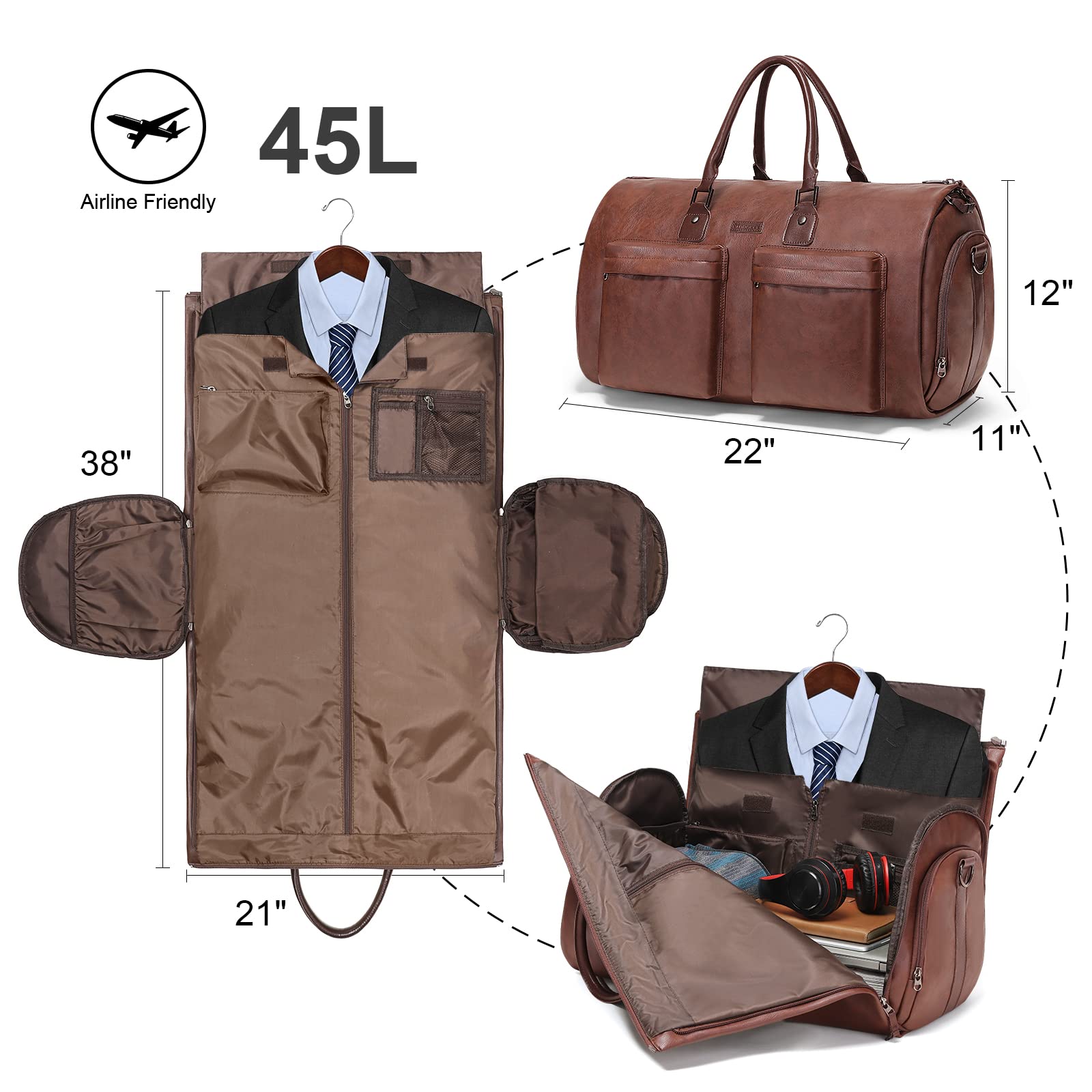 Modoker Convertible Leather Garment Bag, Carry on Garment Bags for ...