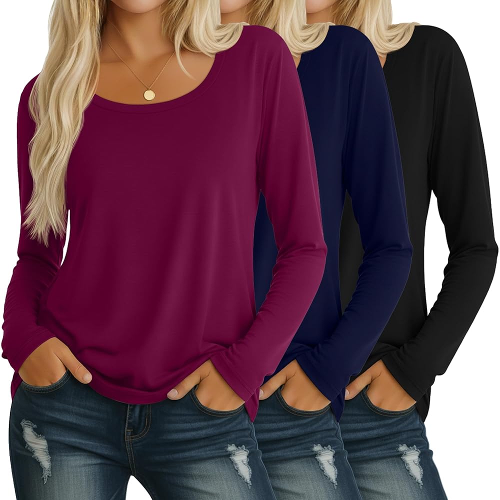 $9/mo - Finance Neer 3 Pack Scoop Neck Long Sleeve Tops for Women ...