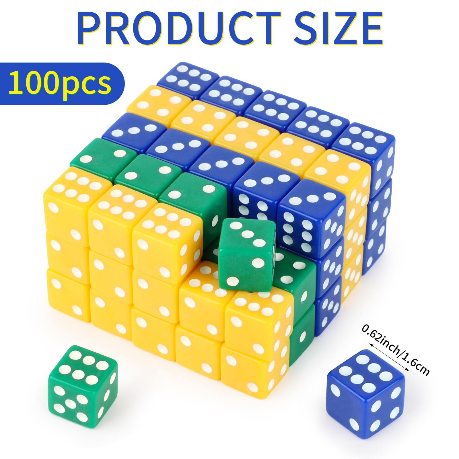 Snapklik.com : Hooqict 100 Pieces Co Dice Set 16mm Standard Game Dice ...