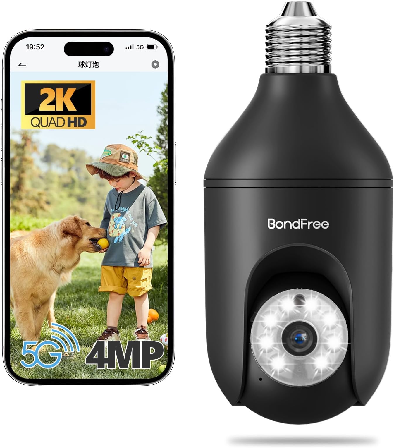 Amazon.com : BondFree 4MP Light Bulb Security Camera 5G& 2.4GHz WiFi ...