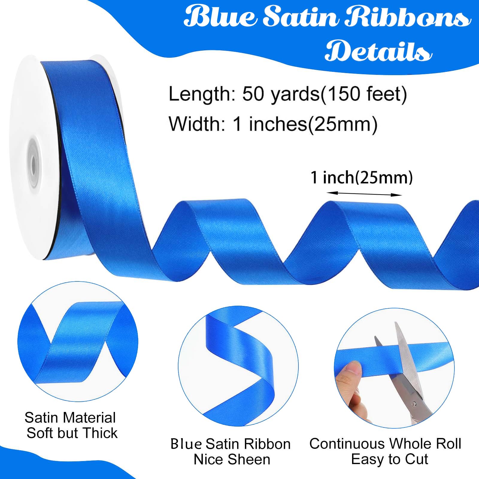 Snapklik.com : Royal Blue Ribbon 1 Inch 50 Yards Blue Satin Ribbon For ...