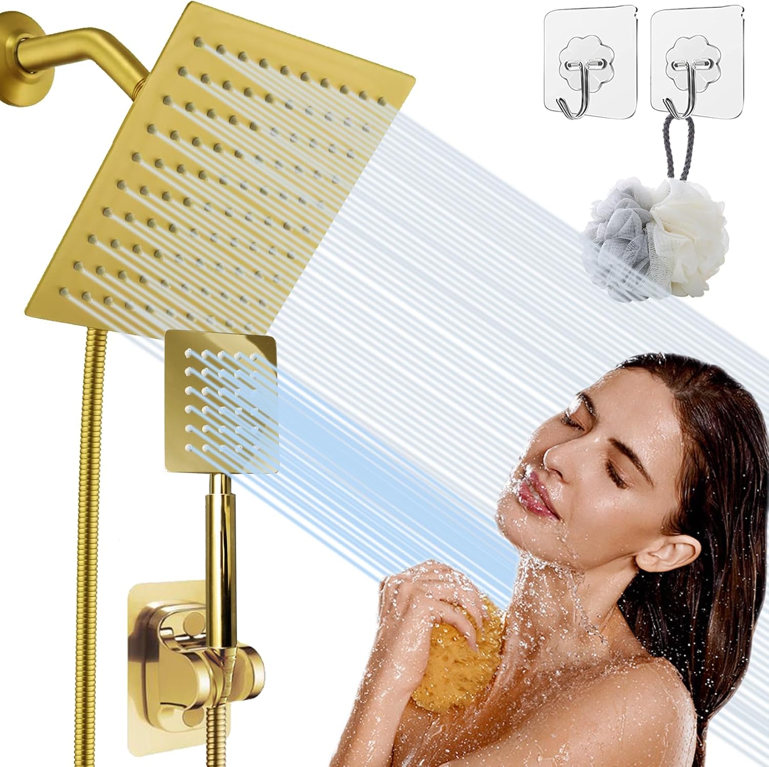 High Pressure Square Rain 8'' Shower Head Combo, Equipped with all ...