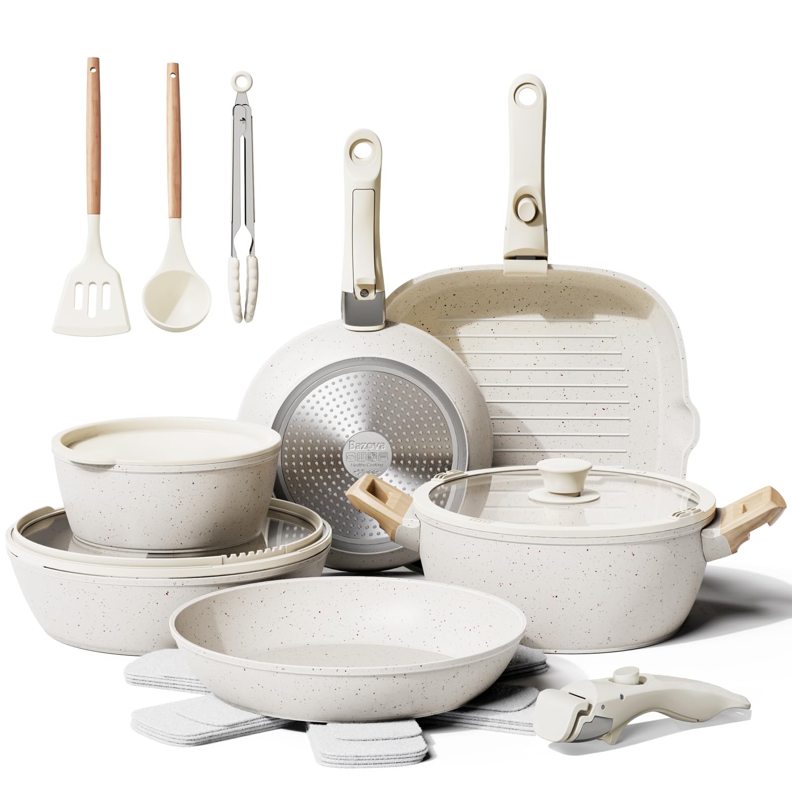 Amazon.com: Bazova 19Pcs Cookware Set + Extra Handle: Home & Kitchen
