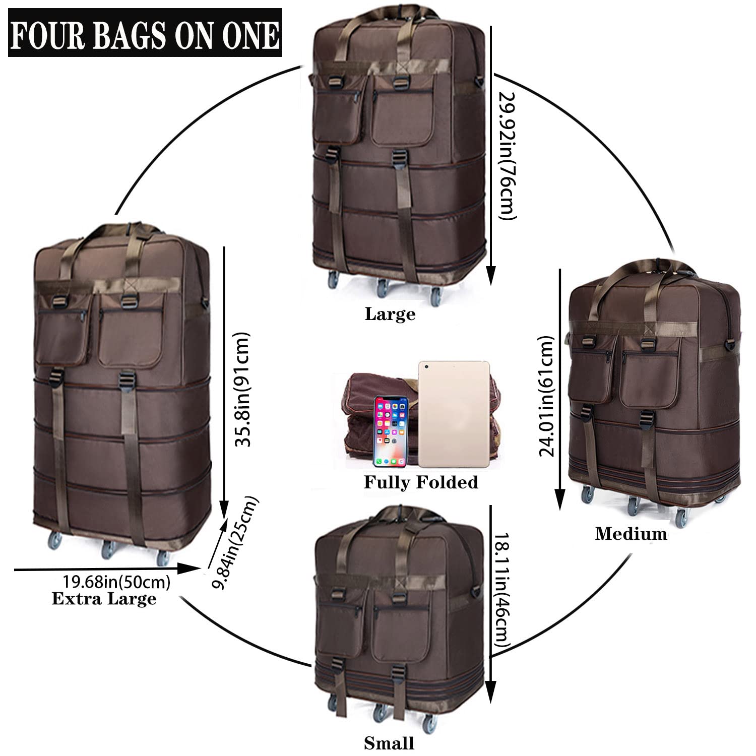 ELDA Expandable Foldable Suitcase Luggage Rolling Duffle Bags with 6 ...