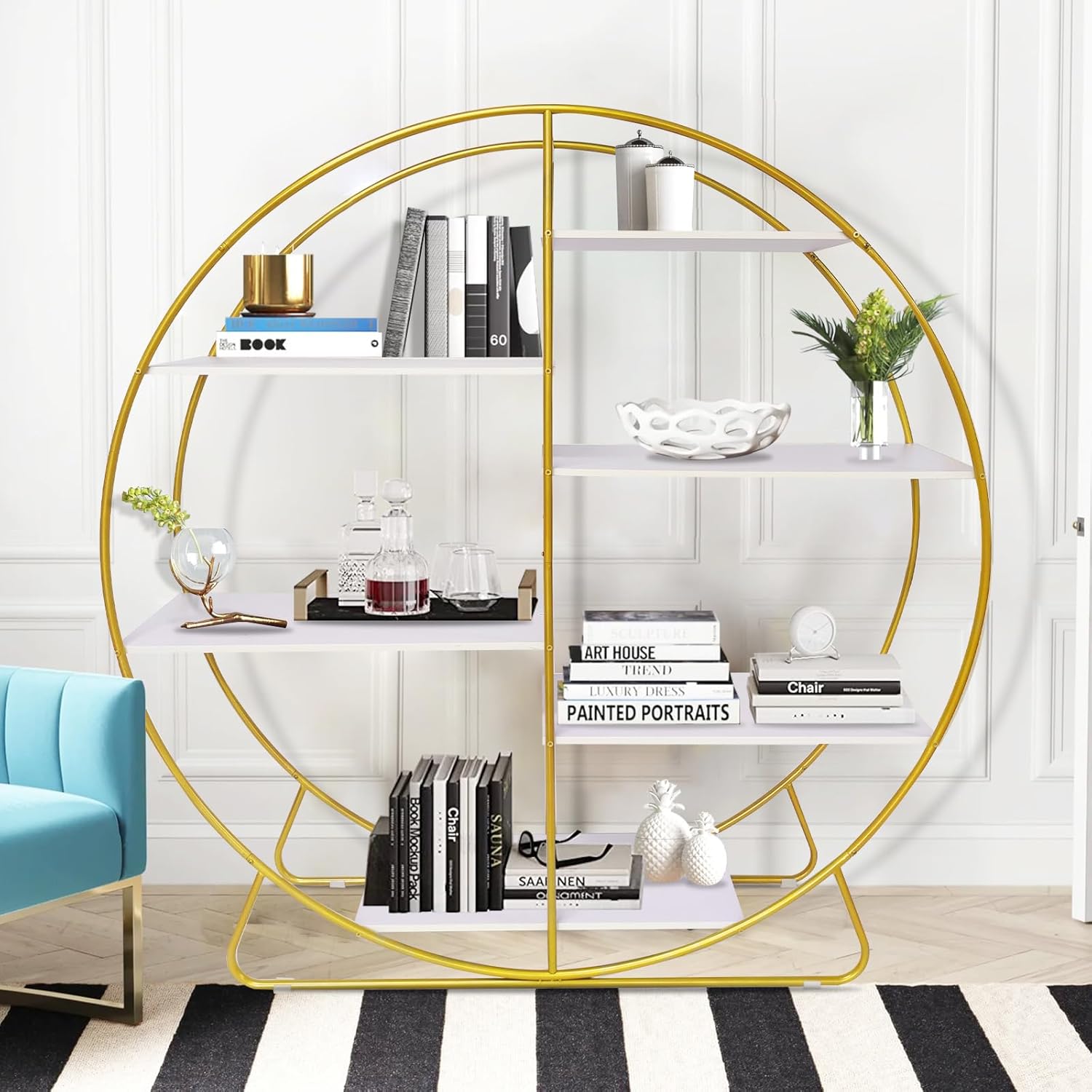Amazon.com: CIAO 6-Tier Modern Round Bookcase，57“Gold Tall Bookshelf ...